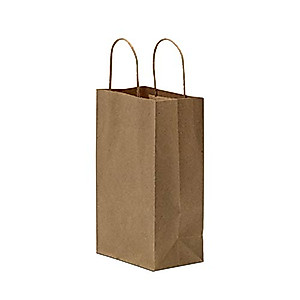 Prime Line Packaging Mini Brown Gift Bags with Handles, Kraft Paper for Small Business, Boutique, Retail, Thank you, Party, Take Out - 6x3x9, 100 Pack