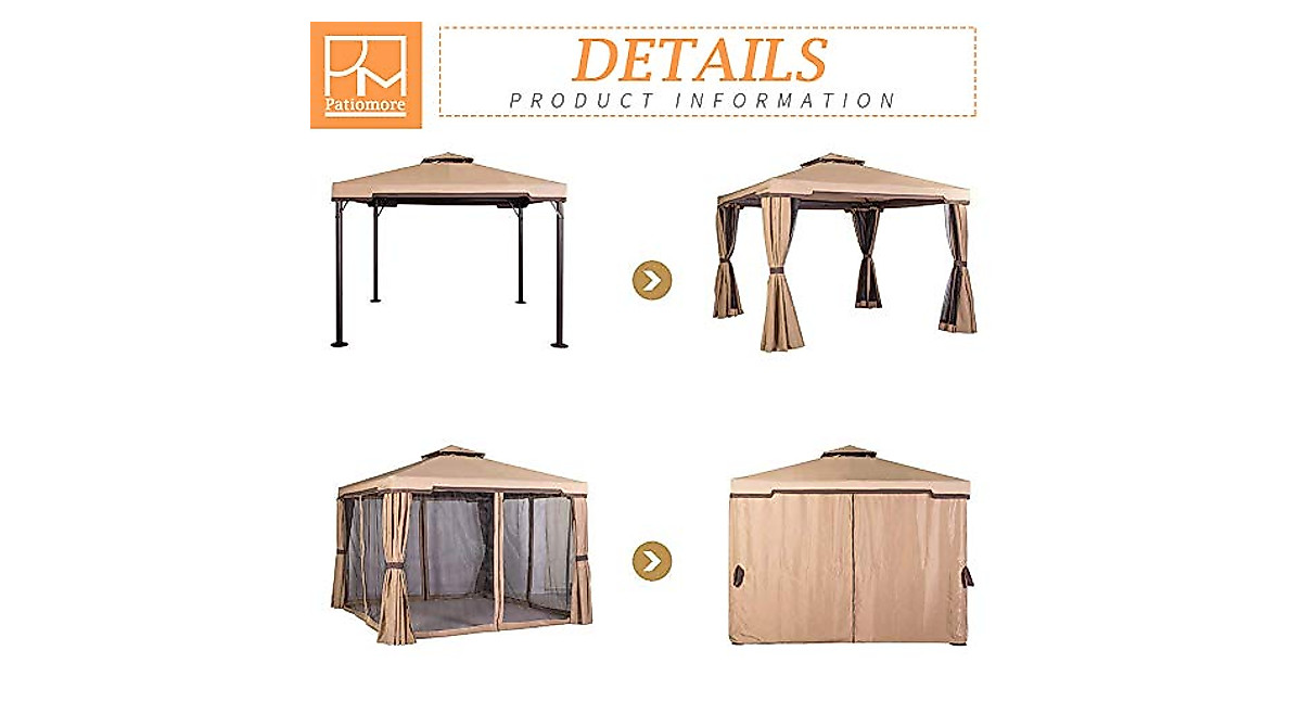 Patiomore Outdoor Garden Gazebo 10x10 Ft All Season With Mosquito Net