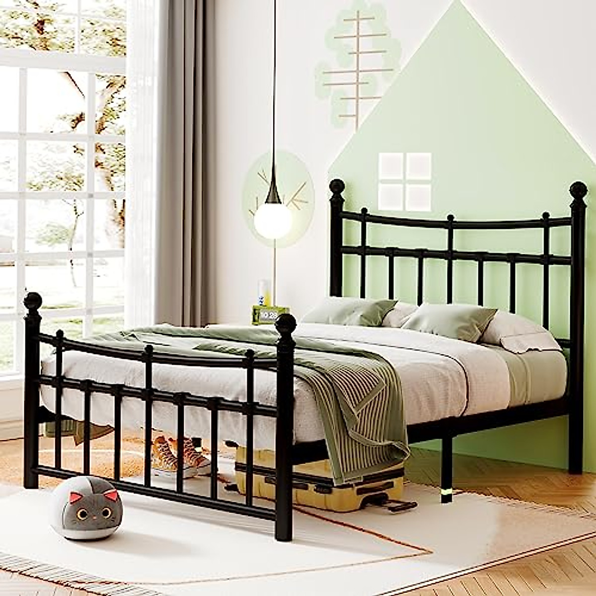 iPormis Metal Twin Bed Frame with Iron-Art Headboard, Heavy Duty Metal Platform Bed Frame with 14 Steel Slats Support, No Box Spring Needed, Noise-Free, Easy Assembly, Twin