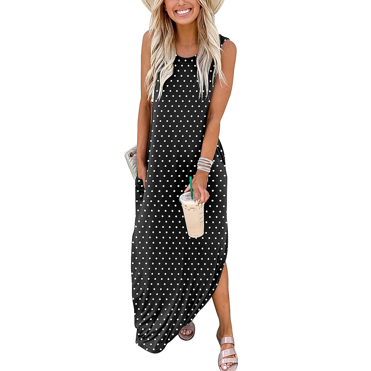 ANRABESS Women Casual Loose Sundress Sleeveless Split Maxi Long Beach Shirt Dress Travel Vacation 2025 Summer Outfits Floral Print Medium