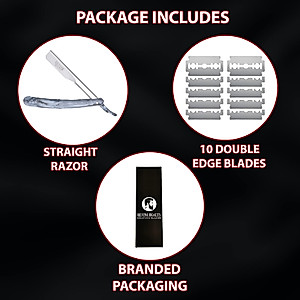 REVINE BEAUTY Barber Straight Razor - Professional Cut throat Premium Quality Plastic Handle Shaving Razor, 10 Double Edge Blades Kit By Revine Beauty (Silver)