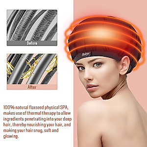 Flaxseed Deep Conditioning Heat Cap - Boloye Cordless 100% Safe Microwave Hot Cap for Natural Curly Textured Hair Care, Drying, Styling, Curling, Universal size (10 PCS One-time shower cap) (Black)