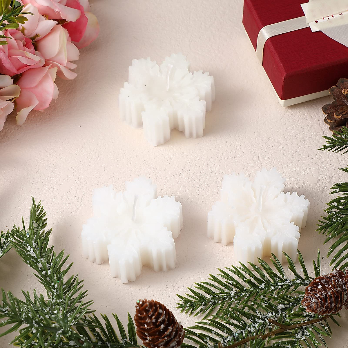 3 Pcs Christmas Snowflake Candles Winter Trendy Candles Snowflake Shaped Candle Soy Wax Aesthetic Candle Gifts for Christmas Home Birthday Wedding Party Decorations