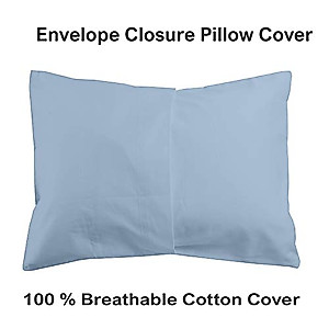 Giza Cotton Travel Pillowcases Pack of 2, Solid Sky Blue Envelope Style Pillow Cover Baby Pillowcase Giza Cotton Pillow Shams for Kids 12x16 Travel Pillow Case Covers