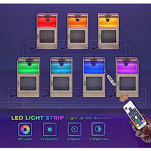 Small Nightstand with Power Outlet and LED Lights, Side End Table with Storage Cabinet, Modern Bedside Table for Bedroom, Living Room (Natural)