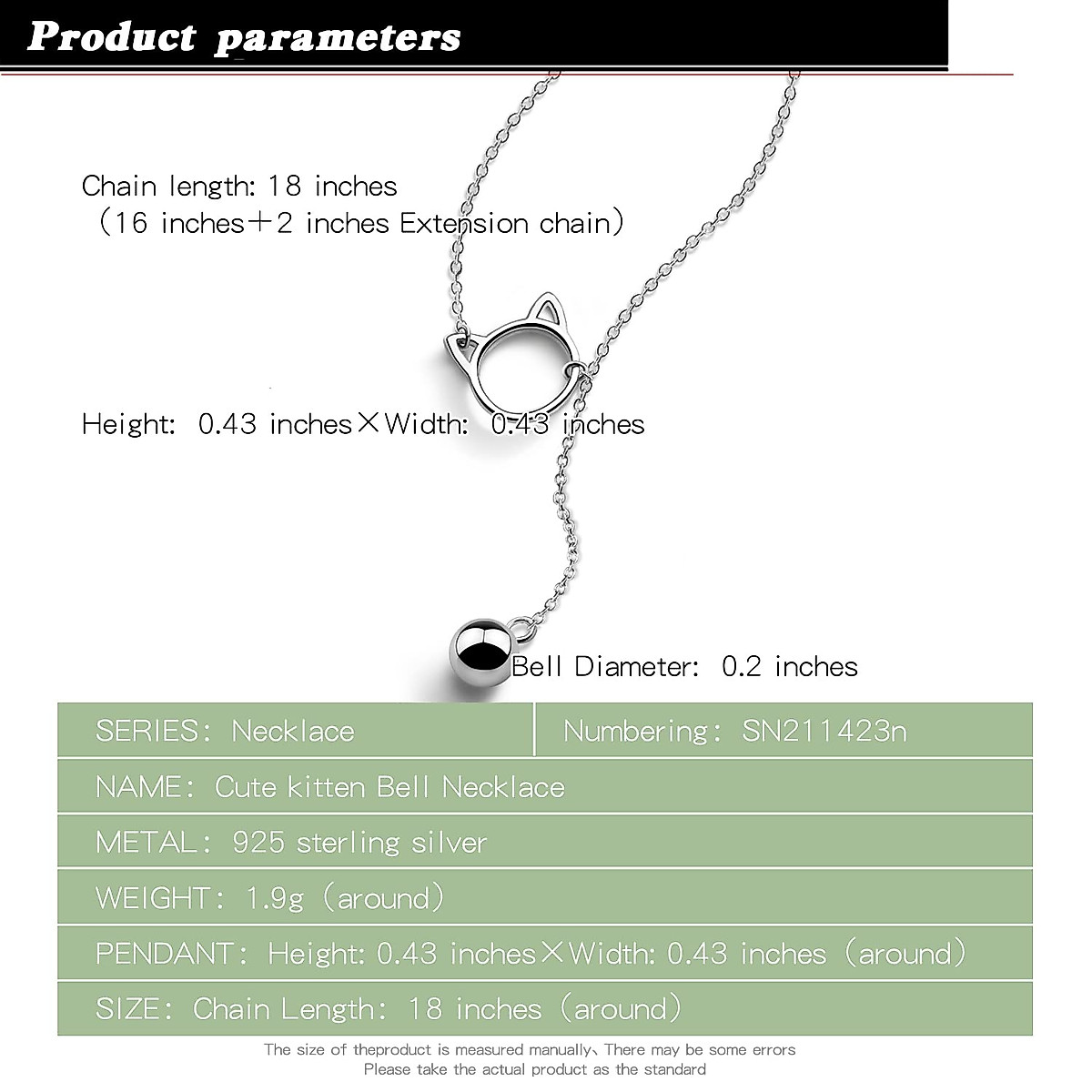Dankadi Fashion Women 925 Sterling Silver Necklace - Cute Cat/Bell Pendant choker 11x11x5mm - Clavicle Rolo Chain 17 Inch Fine Jewelry Gift
