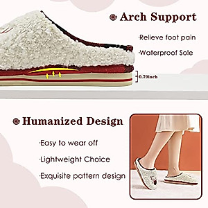KuaiLu House Slippers Women, Cozy Memory Foam Reindeer Ladies Slippers Orthopedic Plantar Fasciitis Arch Support Bedroom Slippers Slip on Comfy Warm Home Shoes Indoor Outdoor Hard Sole Red Size 9