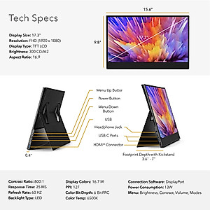 SideTrak Solo 17.3” Touchscreen Portable Full HD LED Monitor, Laptop Dual Screen Computer Extender with Large Display Cover, for PC, Gaming & Chrome, HDR Enabled, Powered by USB-C or HDMI