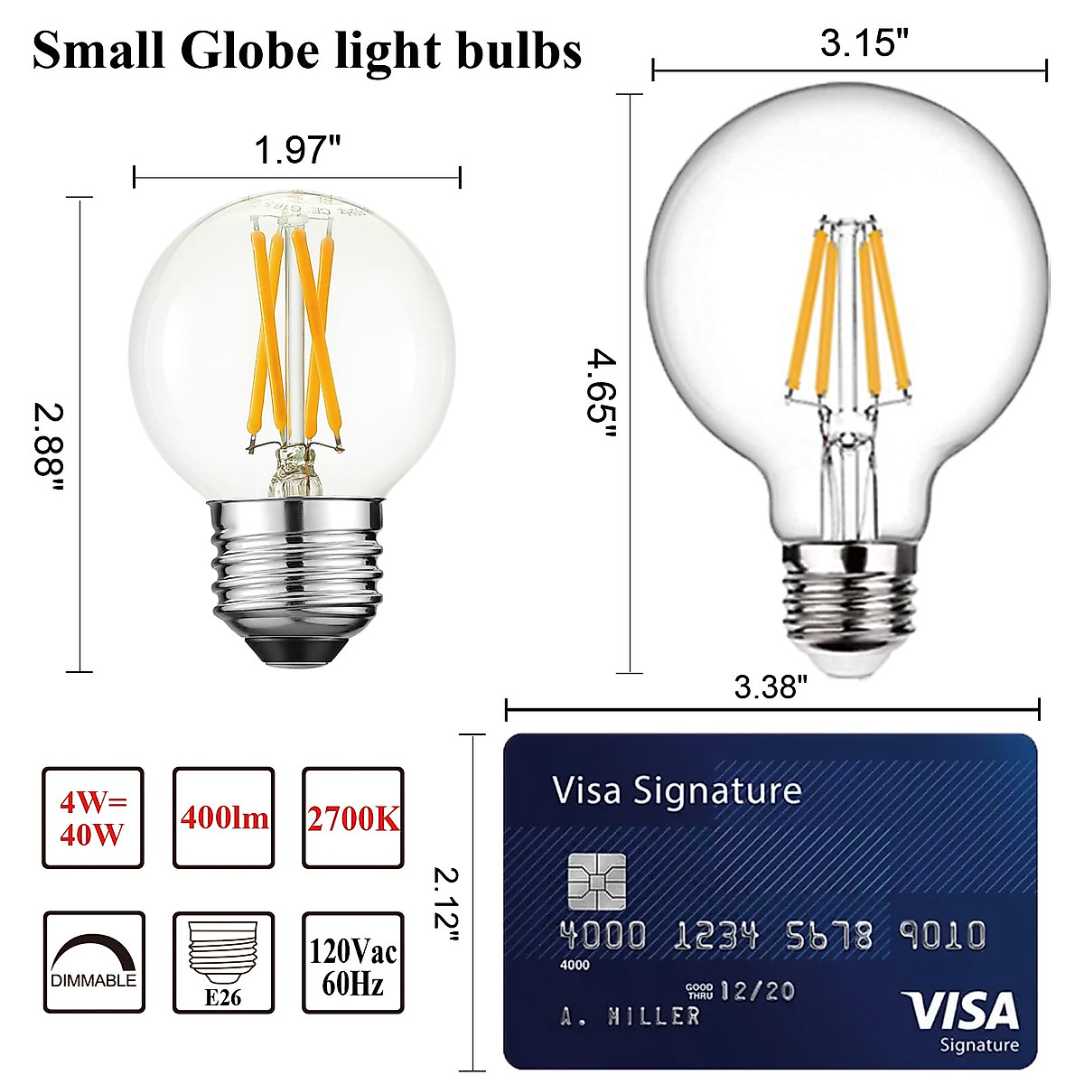 Arberlic G16.5 Light Bulb LED,4W E26 LED Bulb dimmable Equivalent E26 40 watt Light Bulb,Warm White 2700K,400lm,CRI85+,AC120V,Edison Style,Clear Glass,Flicker Free,Pack of 6