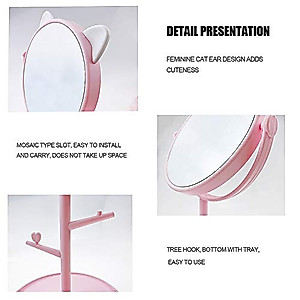 Louphee Desk Mirror in Cute Cat Ears Shape-Kawaii &Vanity Mirror for You in Bathroom or Bedroom- Pink