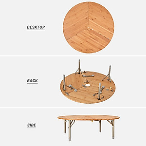 KingCamp Bamboo Round Folding Table Camping Table for Teepee Bell Tent 3 Fold Portable Camp Table with Heavy Duty Adjustable Height Aluminum Leg for Camping Picnic Indoor & Outdoor Card Game Dinning