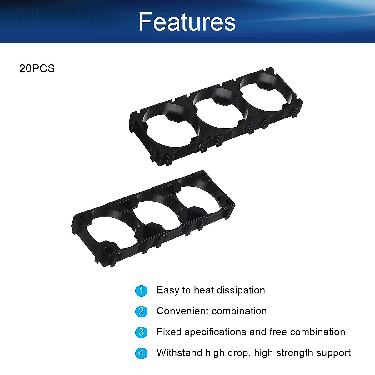 Heyiarbeit 20pcs 26650 Lithium Battery Triple Holder Bracket 3 Cell Safety Spacer Radiating Shell for DIY Battery Pack