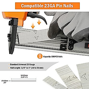 P625 23 Gauge Pneumatic Pin Nailer Accepts 3/8" to 1" Pin Nails, Headless Pinner/Pin Nail Gun for Cabinet, Windows, Doors, and Woodworking