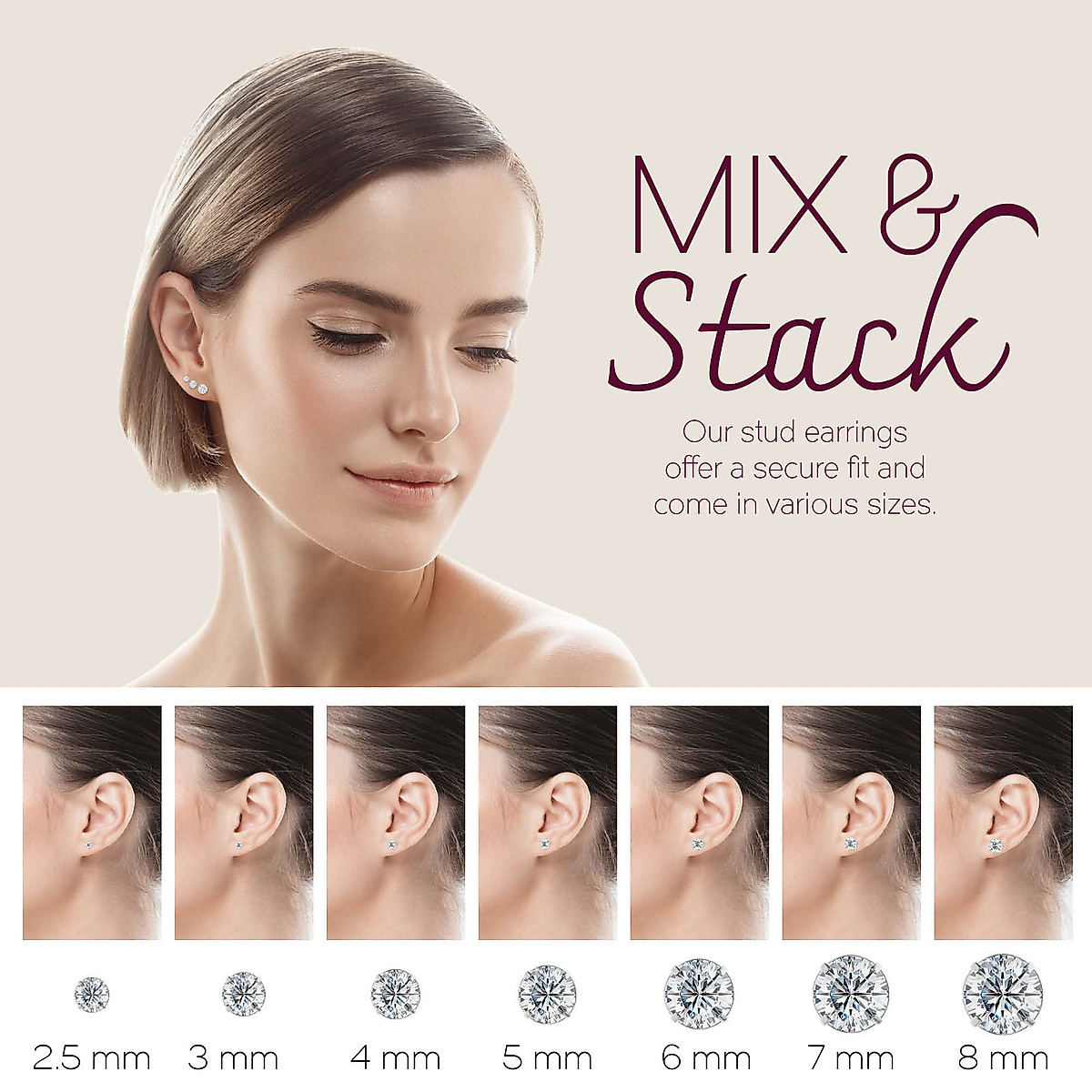 Solid 14k White Gold Solitaire Round Cubic Zirconia CZ Stud Earrings with 14kt Gold Butterfly Push Backings