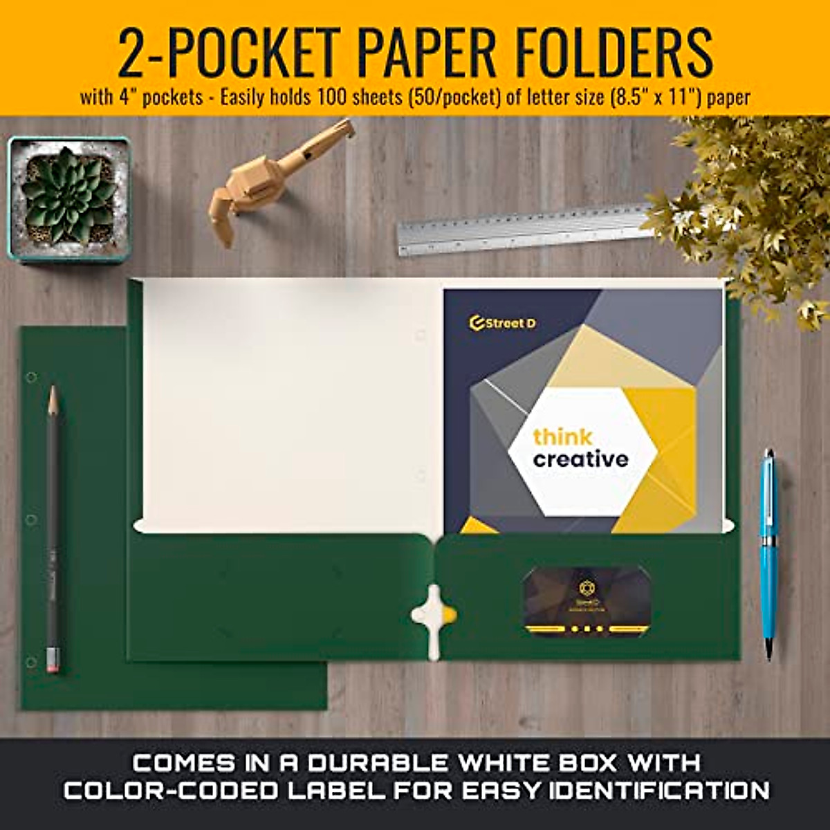 Two Pocket Portfolio Folders, 50-Pack, Dark Green, Letter Size Paper Folders, by Better Office Products, 50 Pieces, Hunter Green
