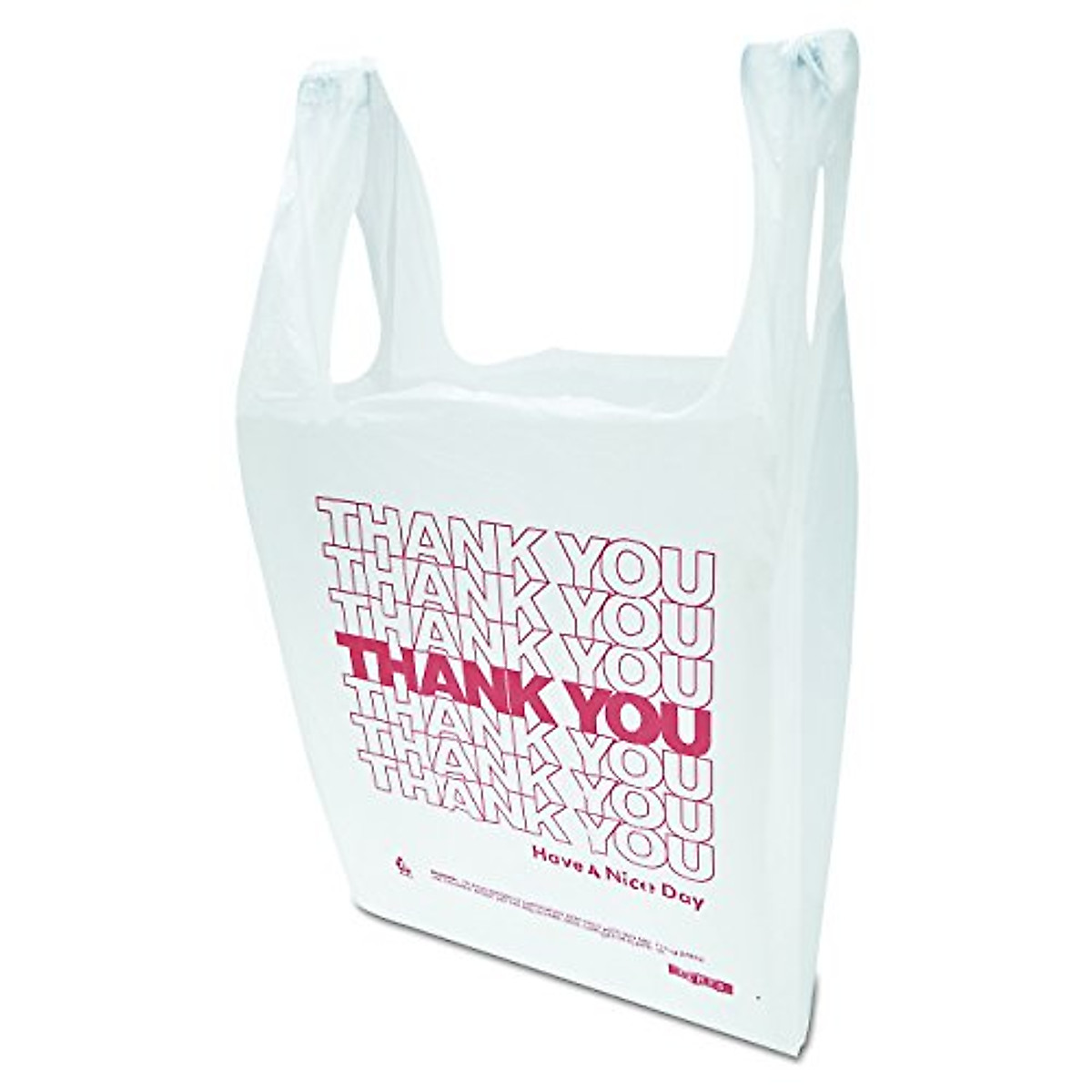 Inteplast Group THW1VAL "Thank You" Handled T-Shirt Bags, 11 1/2 x 21, Polyethylene, White (Case of 900), White/Red (IBSTHW1VAL)