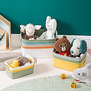 VALINK Plastic Storage Baskets, Flexible Storage Basket with Handles Portable Desktop Sundries Snack Organizer Bins for Shelves Thick PP Material 3 Size