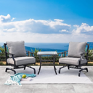 Grand patio Rocking Chairs Patio Chairs Bistro Sets Conversation Chair Set Indoor Outdoor Chat Set Motion Chair A Comfortable Shake of 5-10° Unique Design Patio Set with Grey Cushions 3-Piece