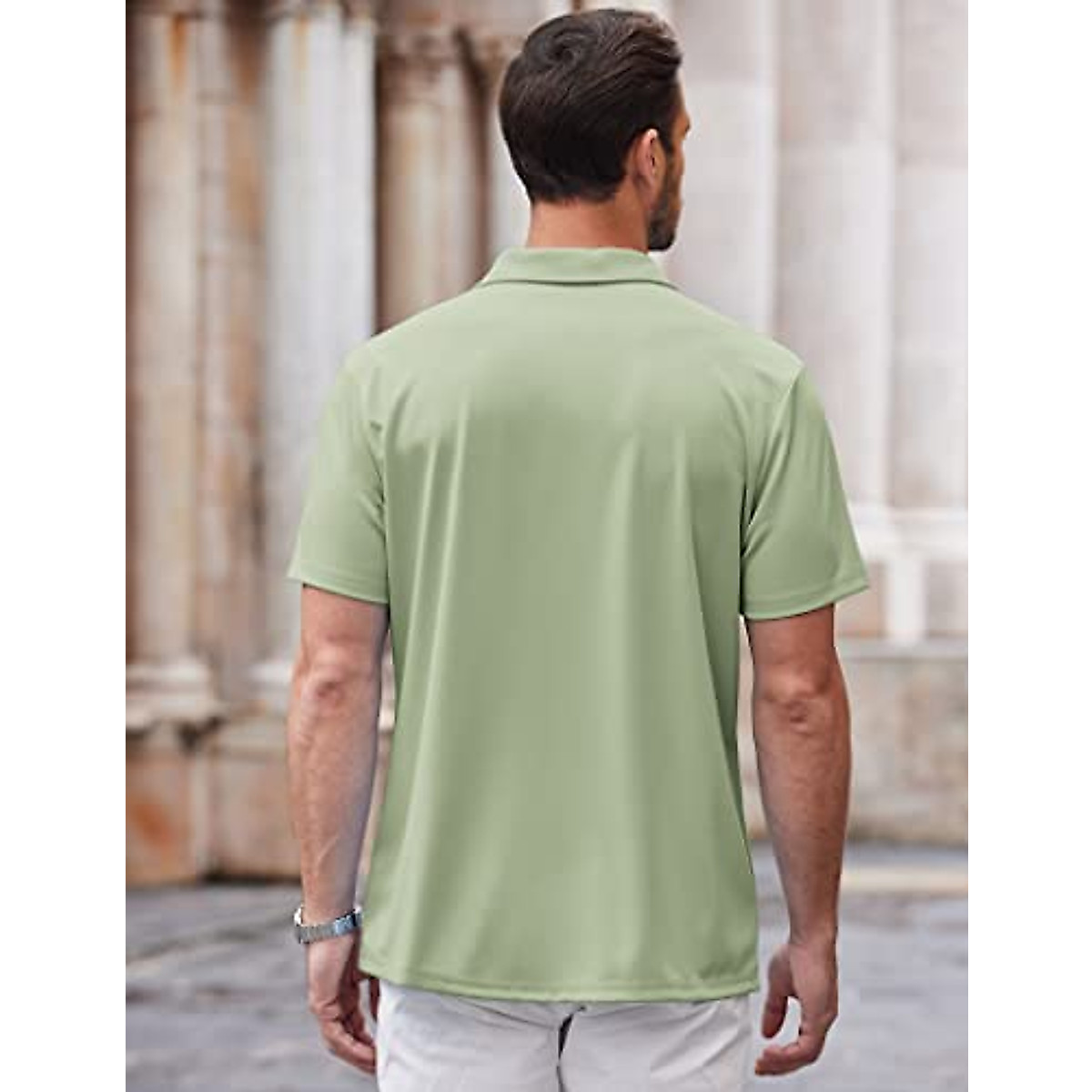 COOFANDY Mens Shirt Button Down Wrinkle Free Casual Stretch Dress, Light Green, Large, Short Sleeve