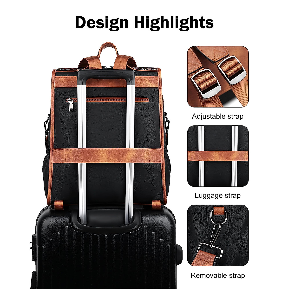 FADEON Leather Laptop Backpack for Women, Designer Ladies Work Travel Computer Backpack with Laptop Compartment Black Brown