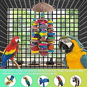 EBaokuup Large Bird Parrot Toys, Colorful Wooden Blocks Bird Chewing Toy Parrot Cage Bite Toy for Macaws Cokatoos African Grey and Large Medium Parrot Birds
