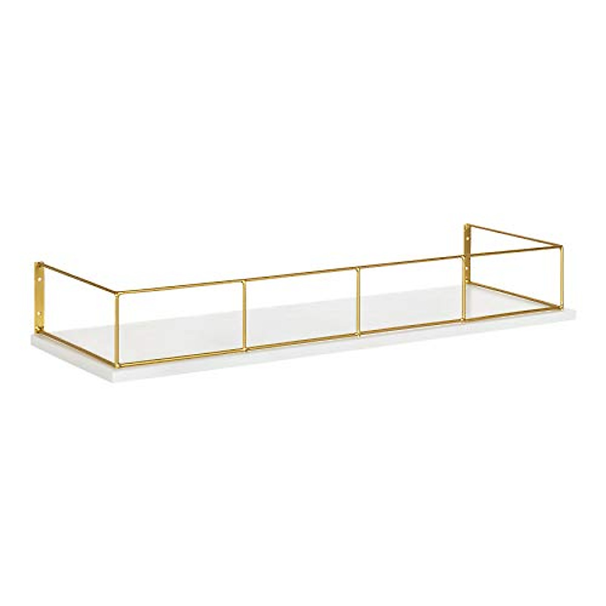 Kate and Laurel Benbrook Wood Shelf, 24" x 8", White and Gold, Modern Glam Storage Shelf