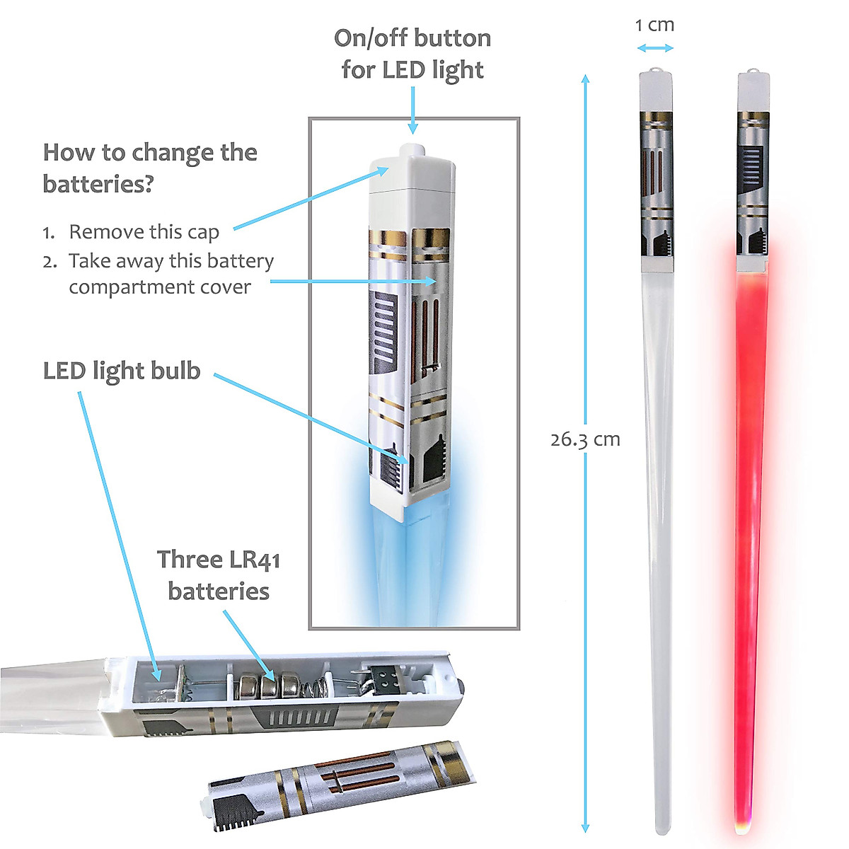 Everyday Delights LED Light Up LightSaber Chopsticks, 2 pairs (Red & Blue), Reusable Durable Eco-friendly Lightweight Portable BPA Free Food Safe Kitchen Dinner Party Utensil Tableware Toy Gift
