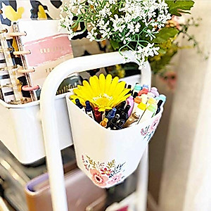 Lotsa Style Hanging Multi-Purpose Storage Bin Bucket Organizer for Utility Rolling Cart Craft Supplies, 3 Pack (Pink)