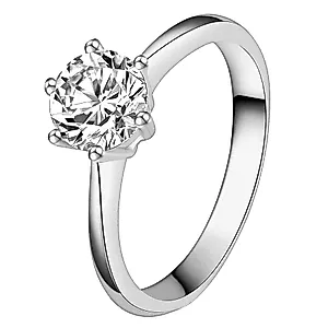 OIDEA 1.0 Carat Solitaire Round CZ Classical Stainless Steel Solitaire Wedding Engagement Love Proposal Ring Silver, Size 10
