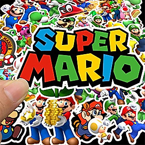 jjlin Super Mario Bros Stickers for Water Bottles 50 Pack Cute,Waterproof,Aesthetic,Trendy Stickers for Teens,Girls Perfect for Waterbottle,Laptop,Phone,Travel Extra Durable Vinyl (Mario )