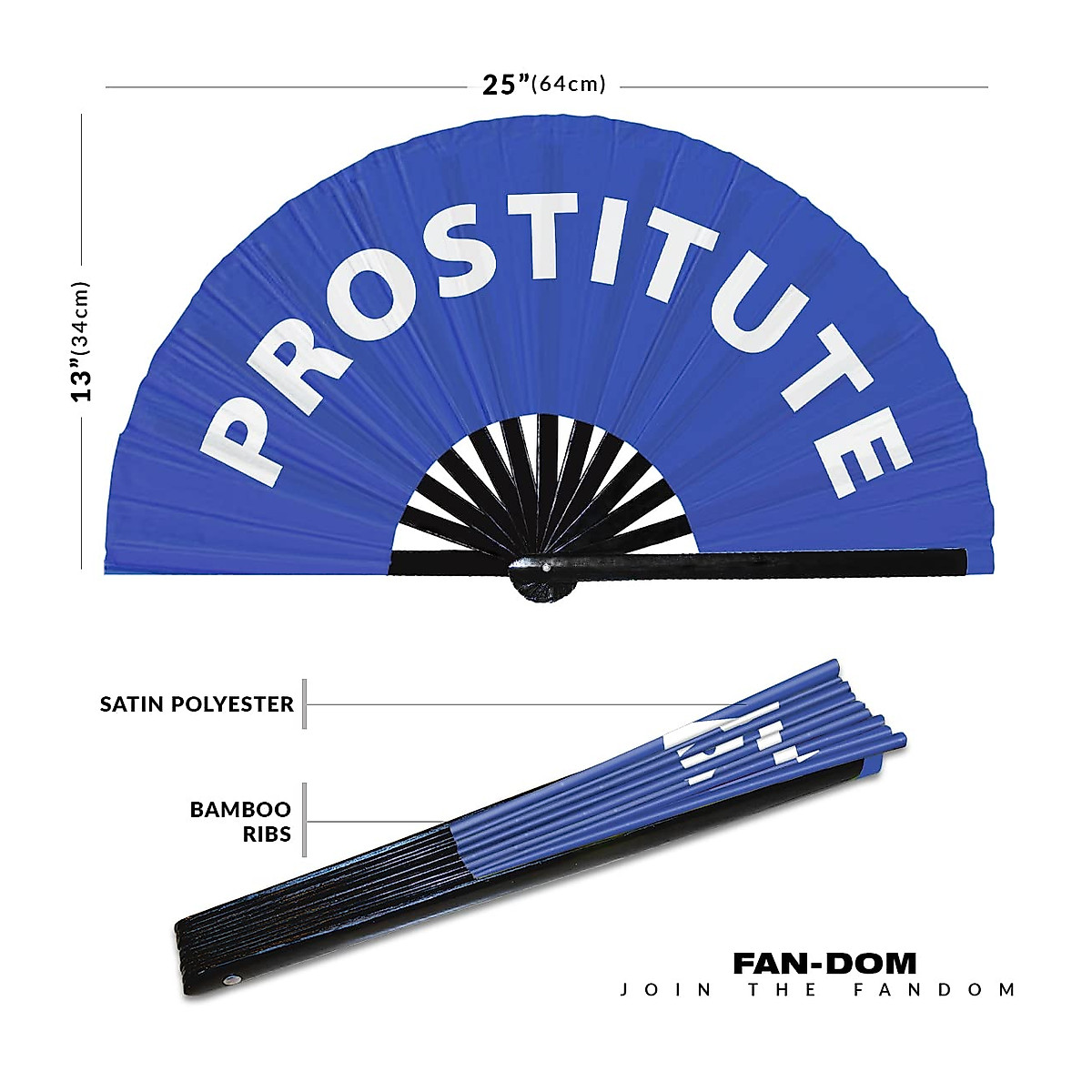 Prostitute Hand Fan Foldable Bamboo Circuit Hand Fan Funny Gag Slang Words Expressions Statement Gifts Festival Accessories Rave Handheld Circuit Event Fan Clack Fans (Blue)