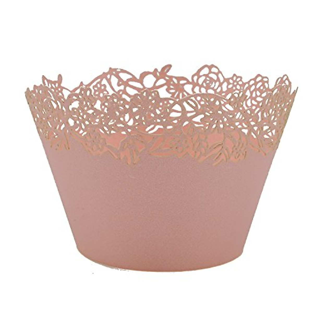 Cupcake Wrappers Pack of 50 Pink Filigree Artistic Bake Cake Paper Cups Little Vine Lace Laser Cut Liner Baking Cup Muffin Case Trays for Wedding Party Birthday Decoration -By KPOSIYA