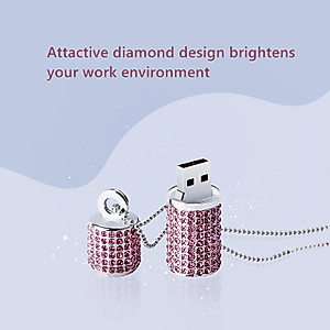 64GB Thumb Drive Jewelry USB 2.0 Cute Flash Drive Crystal Jump Drive Bling Pink Rhinestone 64GB Memory Stick Lipstick Case Zip Drive Metal(64GB,Pink)