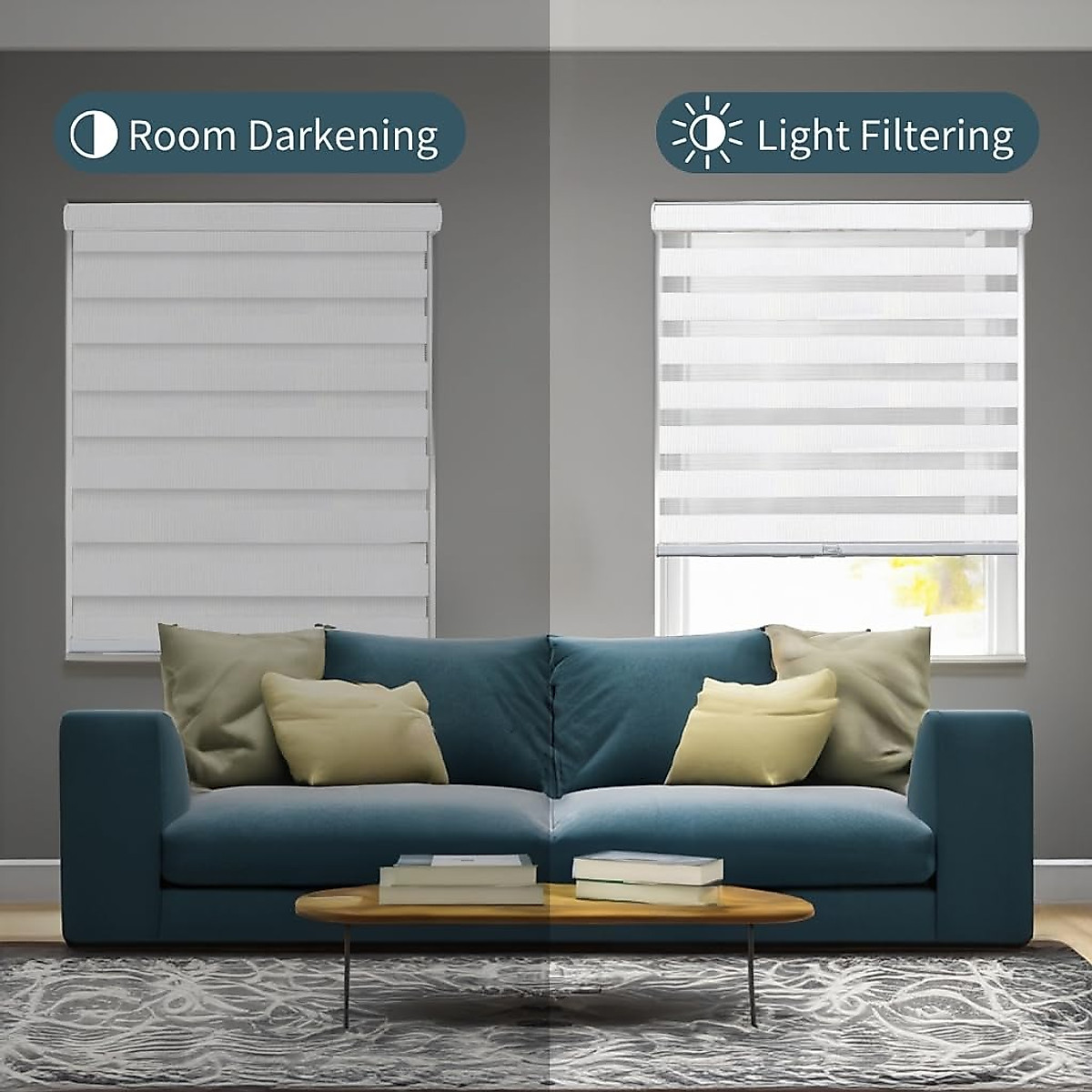 CHICOLOGY Zebra Blinds, Roller Window Shades, Blinds for Windows, Roller Shades for Windows, Window Shades for Home, Window Shades, Pull Down Shades for Windows, 22" W X 72" H, Basic Arctic