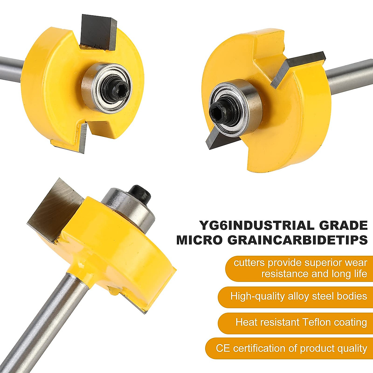 Yueqing Zhongji Rabbet Router Bit 1/4 Inch with 6 Bearings,Interchangeable and Adjustable Bearing (Multiple Depths 1/8", 1/4", 5/16", 3/8", 7/16", 1/2") Carbide Tipped Rabbeting Router Bit Set for