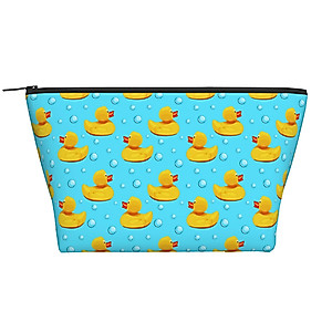 Women's Lightweight Makeup Bag Pouch Compatible with Cute Funny Bubbles Blue Yellow Rubber Ducks, Funny Travel Cosmetic Bag Portable Pencil Bag with Zip for Office College Christmas Gift