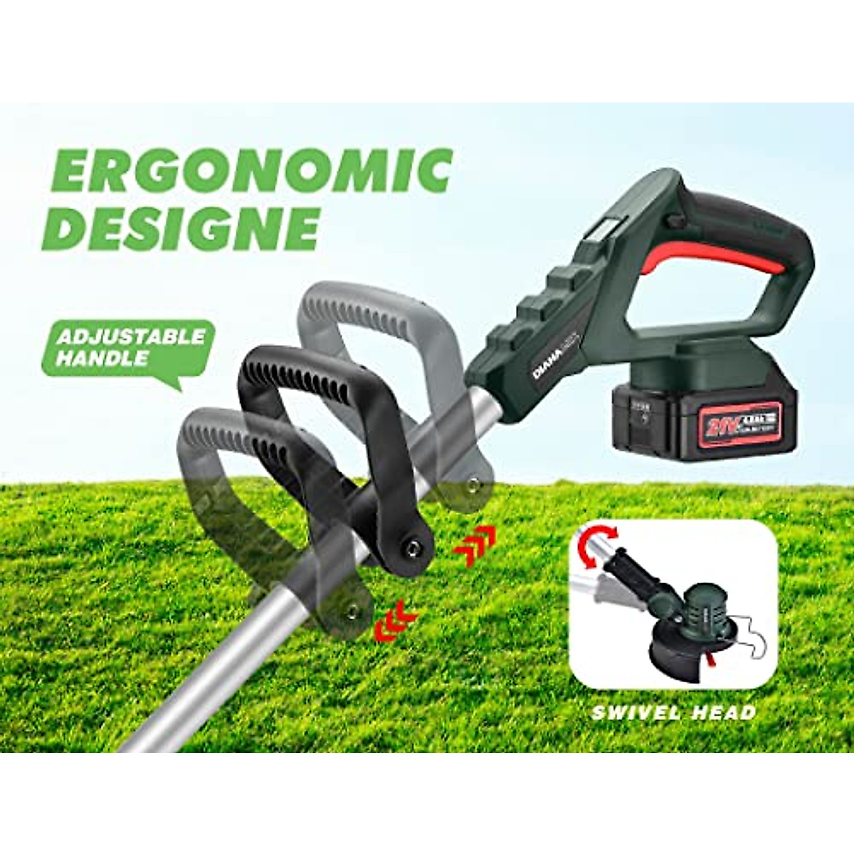 HYMOVO Cordless Weed Eater, 20V Battery Powered String Trimmers, Adjustable Height Weed Wacker Lightweight Grass Trimmer for Garden and Yard