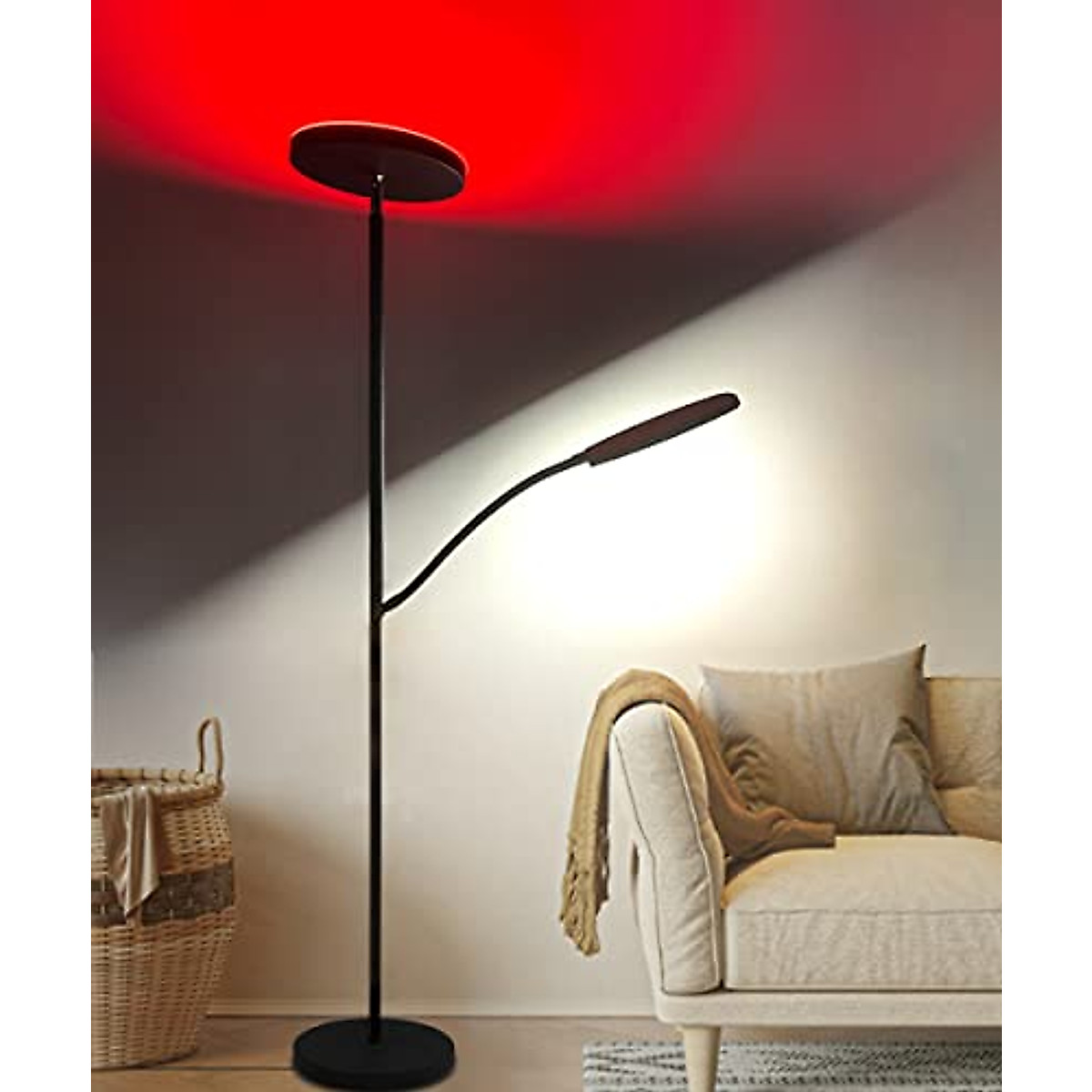 RGB Floor Lamp,Modern LED light Rotatable with Standing Lamp 24W/2000LM Main Light and 10W/350LM Side Reading Lamp, Adjustable Tall Lamps with Remote & Touch &APP Control for Living Room,Bedroom