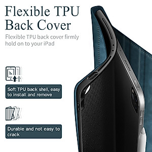 Antbox Case for iPad Pro 11 Inch 4th (2022)/3rd/2nd/1st Generation with Built-in Pencil Holder Auto Sleep/Wake Function PU Leather iPad Pro 11 Cover (Blue)