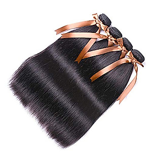 ALLRUN Brazilian Straight Human Hair 4 Bundles Unprocessed Virgin Hair Brazilian Straight Human Hair Weave Weft Human Hair Extensions Natural Black(22 24 26 28)
