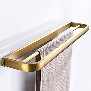 ONEMTB Brass Bath Towel Rack Double Rod, Wall Mounted Towel Holder Length 57.5cm, Euro Towel Bar for Bathroom, Kitchen, Home Décor-Golden (Color : Yellow Antique)