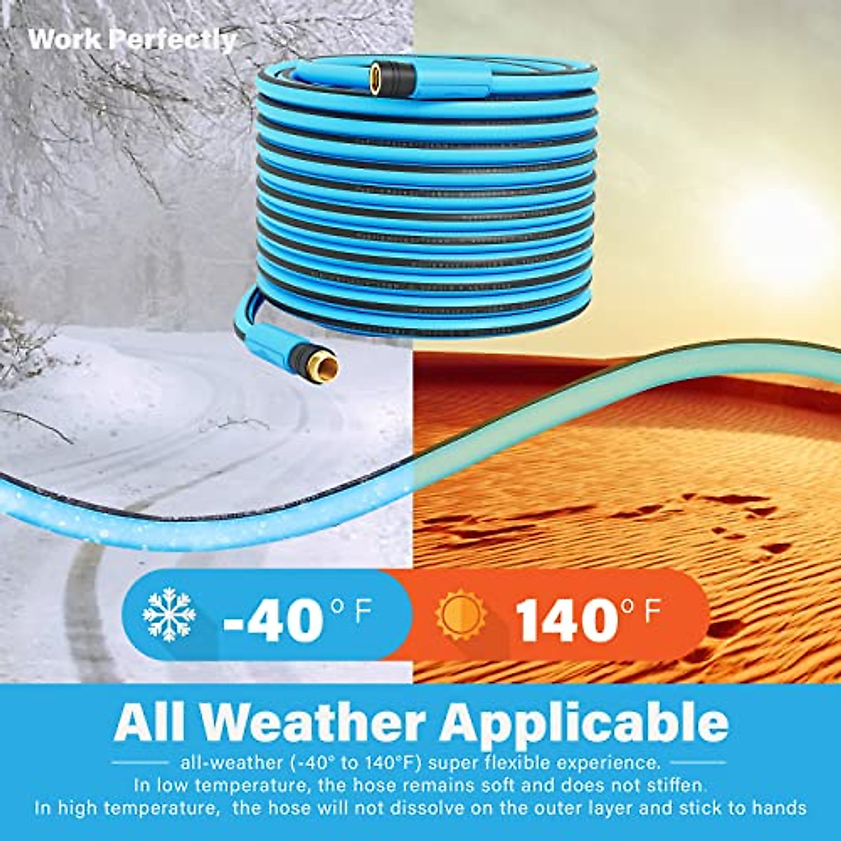 Garden Hose 50 FT,Flexible Heavy Duty Hybrid 5/8-Inch Kink-resistant Rubber Water Hose Kit with Hose Holder,All-weather, Lightweight,Burst 450PSI