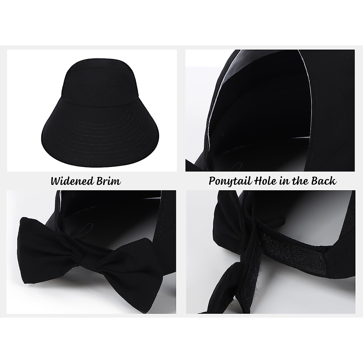 Rulala Fancy Sun Hats for Womens Wide Brim Visor UV Protection Hat for Beach Summer Packable Hat(Black)