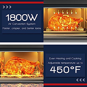 CHEFJOY Convention Toaster Oven Air Fryer 7-in-1, 21.5 QT Airfryer Toaster Oven Combo w/ Timer, Recipe, 4 Accessories Includes Pull-out Crumb Tray, Air Fry Basket & Baking Tray & Rack, Countertop Size for Oil-less Fry/Toast/Reheat