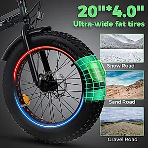 ECOTRIC Electric Bike 500W Folding Ebike 20" Fat Tire Foldable Electric Bicycle 48V 12.5AH Lithium Removable Battery Beach Snow Mountain E-Bike Commute Ebike for Adults Shimano 7-Speed