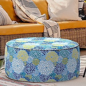 TWLEAR Indoor/Outdoor Inflatable Ottoman D31 x H14 inch, All Weather Ottoman Pouf, Portable Footstool Round Foot Rest Ottoman for Patio, Garden, Porch, Home, Dahlia Blue