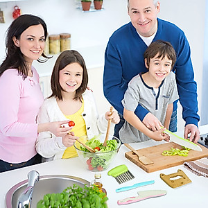 TinyHalo 11 Pcs Wooden Kids Kitchen Knife, Kids Knife Set with Cutting Board Fruit Vegetable Crinkle Cutters Serrated Edges Plastic Toddler Knifes for Real Cooking Kid Safe Knives…