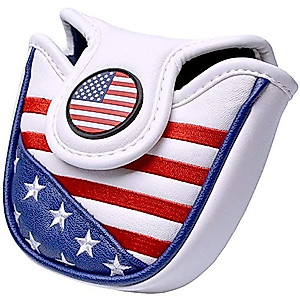 PLUSKER USA Golf Heel Shafted Mallet Putter Cover Magnetic Closure Stars and Stripes American Flag Synthetic Leather Patriotic Head Covers