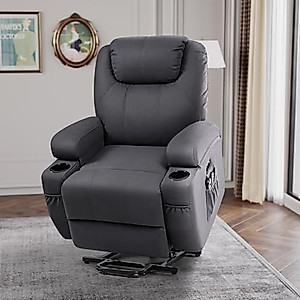 JUMMICO Power Lift Recliner Chair with Massage for Elderly Faux Leather Modern Reclining Sofa Chair with Cup Holders, Remote Control, Adjustable Furniture (Navy Blue)