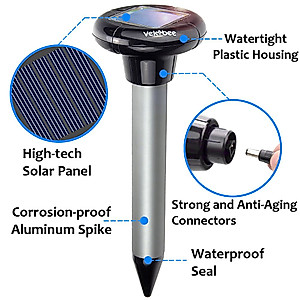 Vekibee Pack of 2 Sonic Mole Repellent Solar Gopher Repellent Ultra Sonic Vole Chaser Mole Sonic Vibrator Spike Keep Moles Away from Yard Lawn